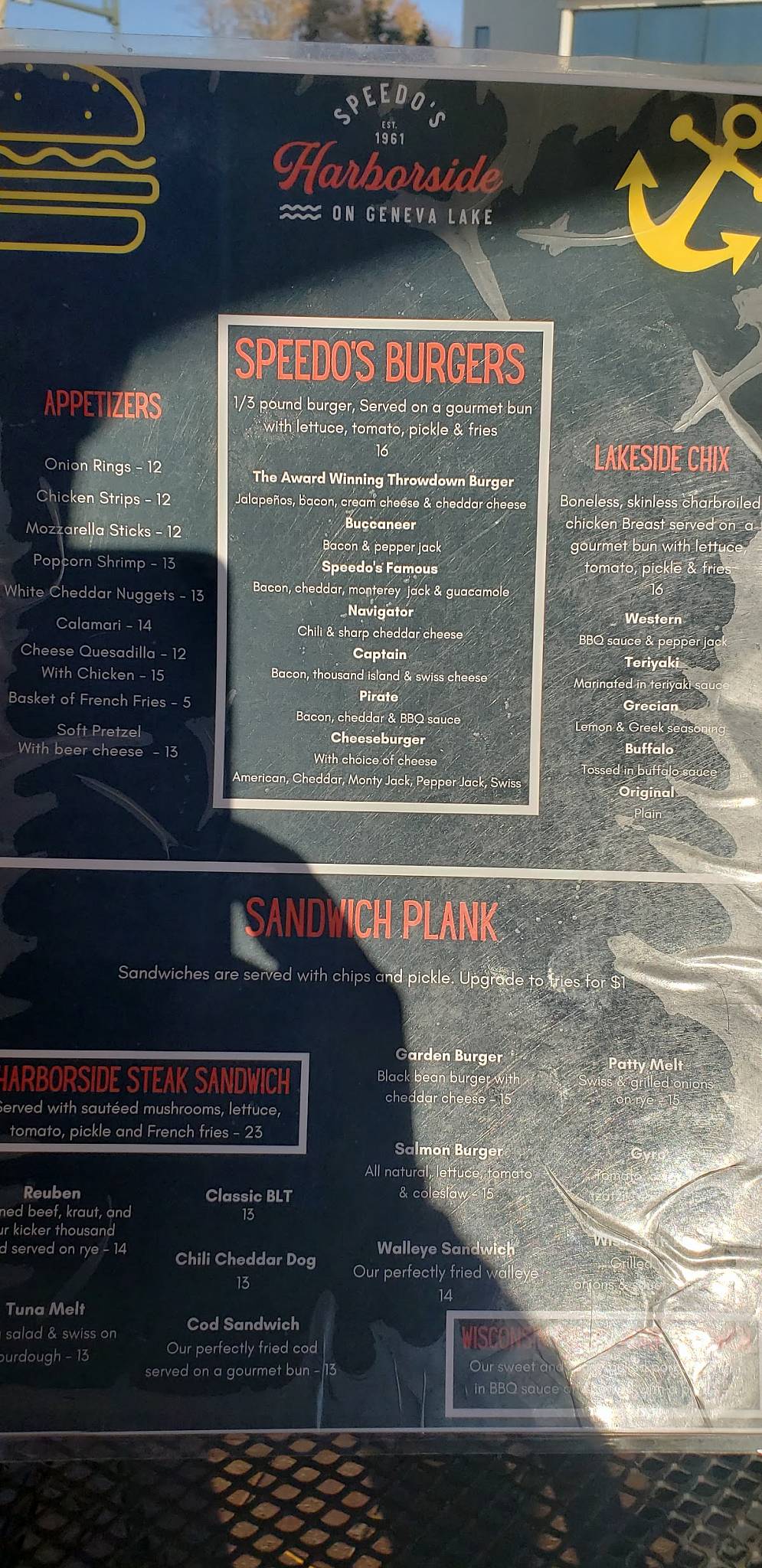 Menu at Speedo's Harborside Pub & Grill, Lake Geneva