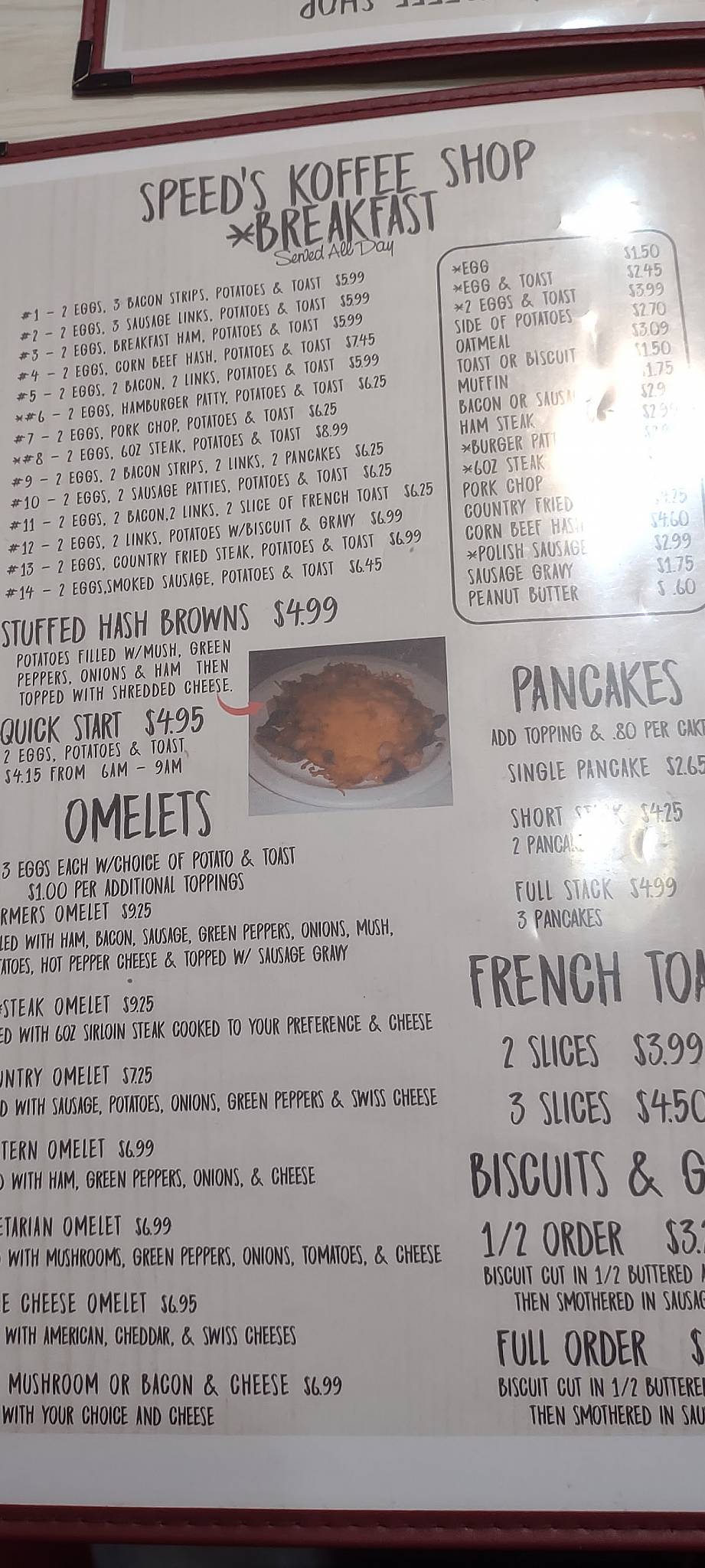 Menu at Speeds Coffee Shop cafe, Battle Creek