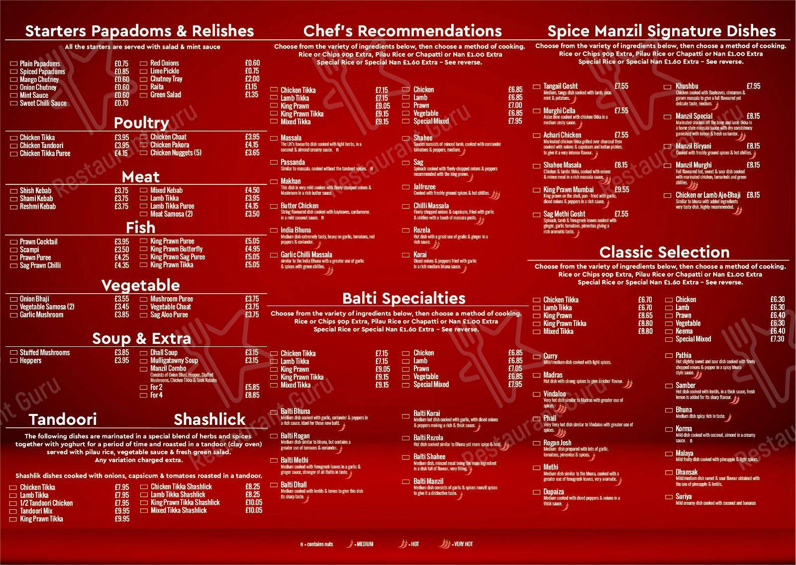 Menu at Spice Manzil restaurant, Blackburn