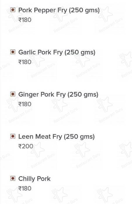 Menu at Spicy Kitchen White Pork Shop, Chennai