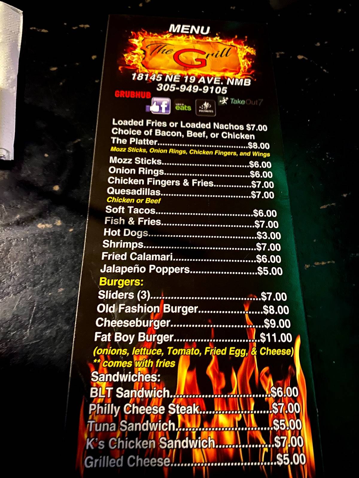 Menu at Original Sin Tavern pub & bar, North Miami Beach