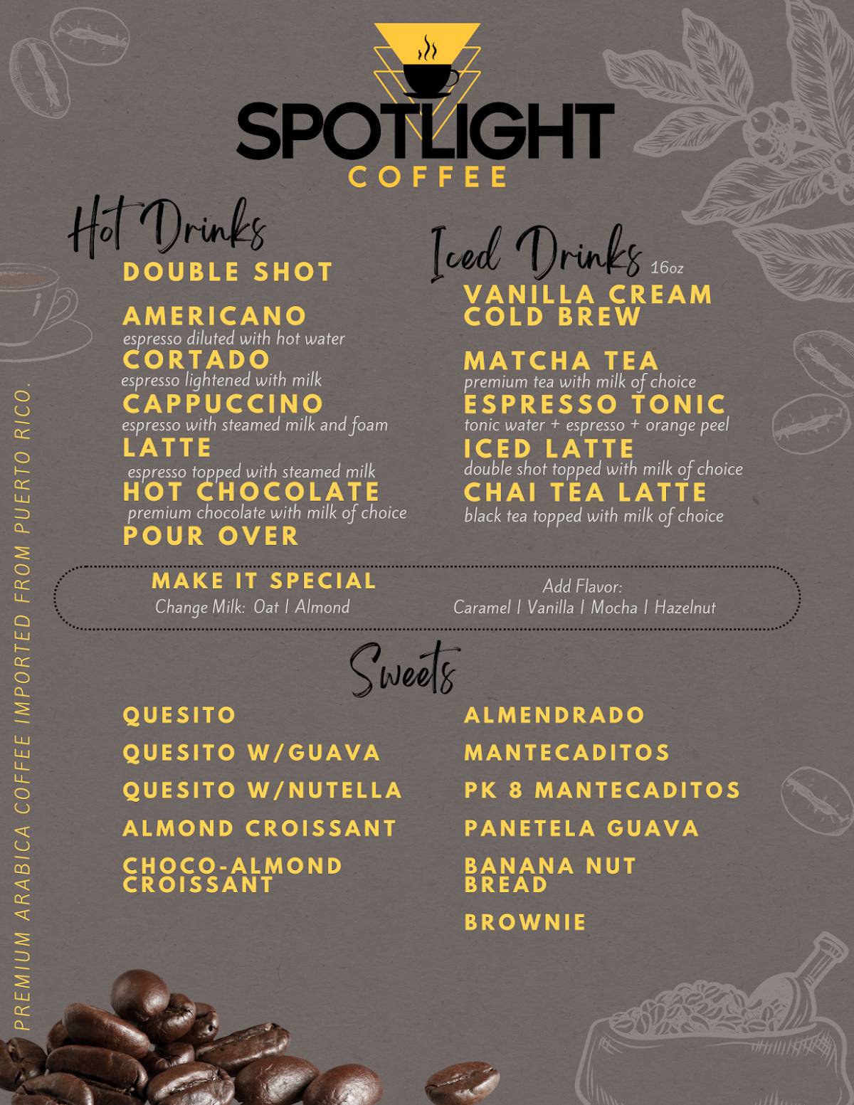 Menu at Spotlight Coffee Shop, Riverview
