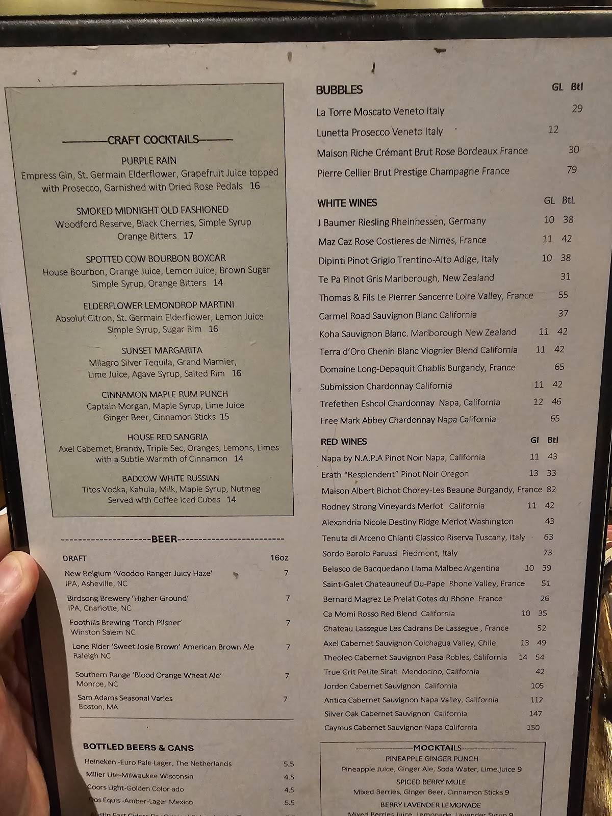 Menu at Spotted Cow Steakhouse, Winston-Salem