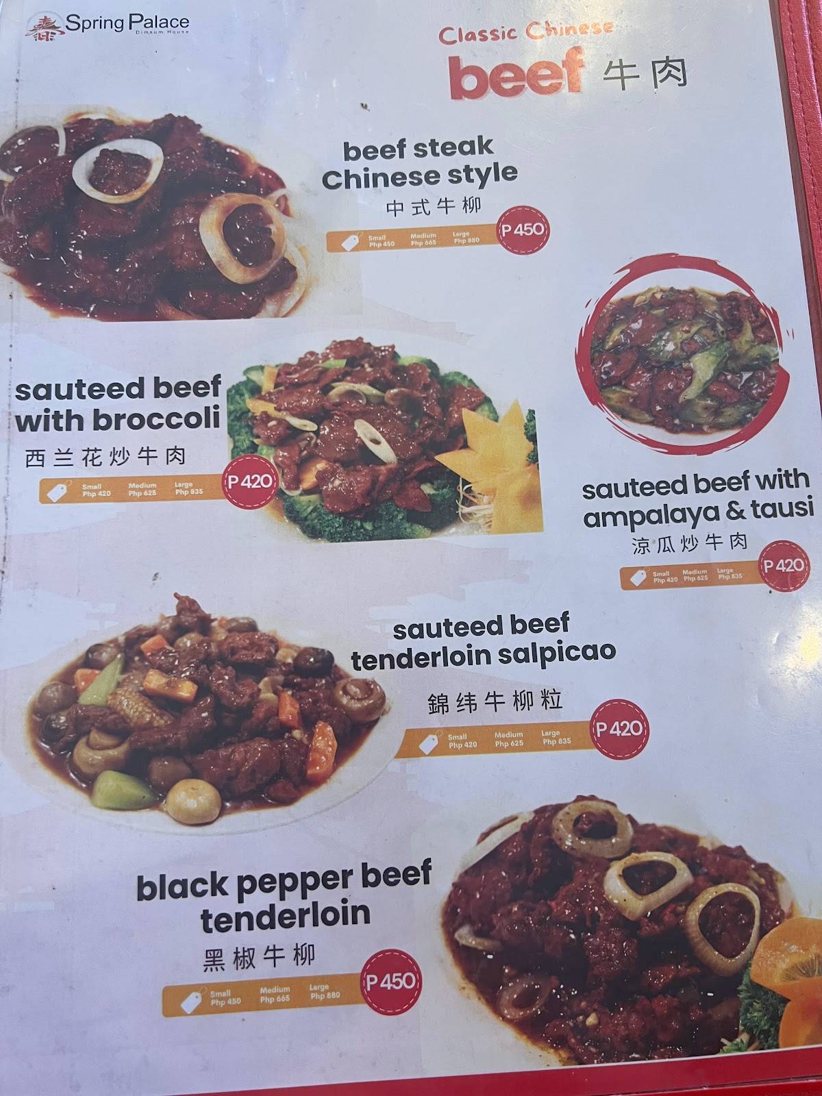 Menu at Spring Palace restaurant, Iloilo City