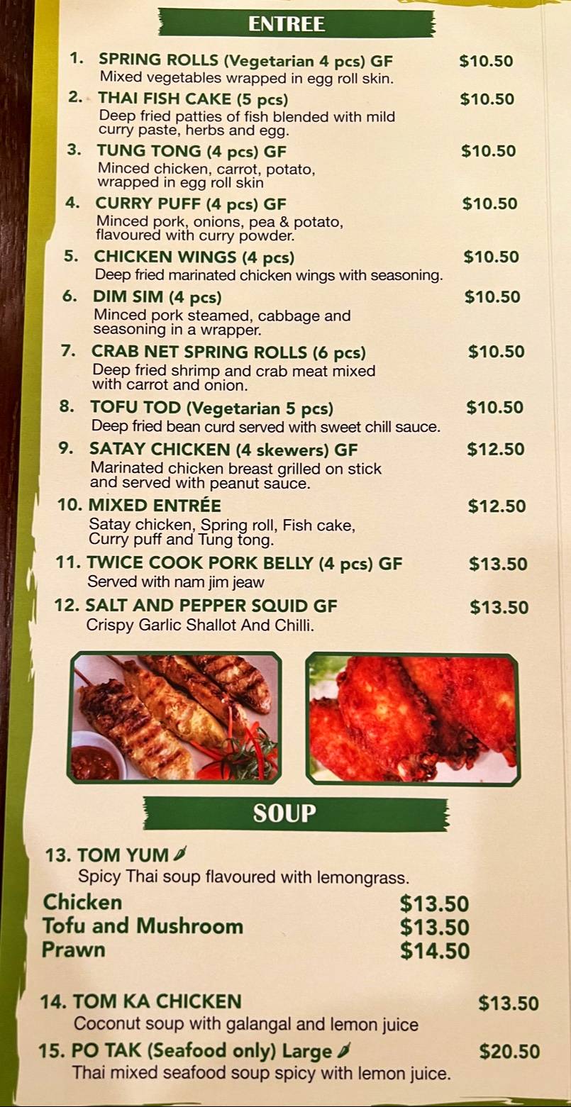 Menu at Springwood Thai Kitchen restaurant, Springwood
