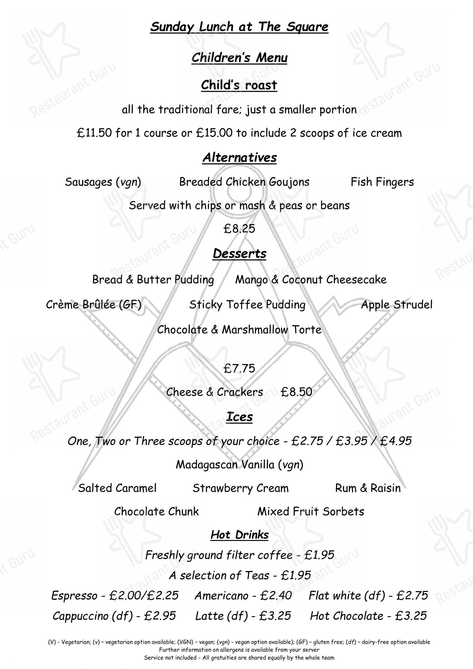 Menu at Square & Compasses pub & bar, Cambridge, 46 High St