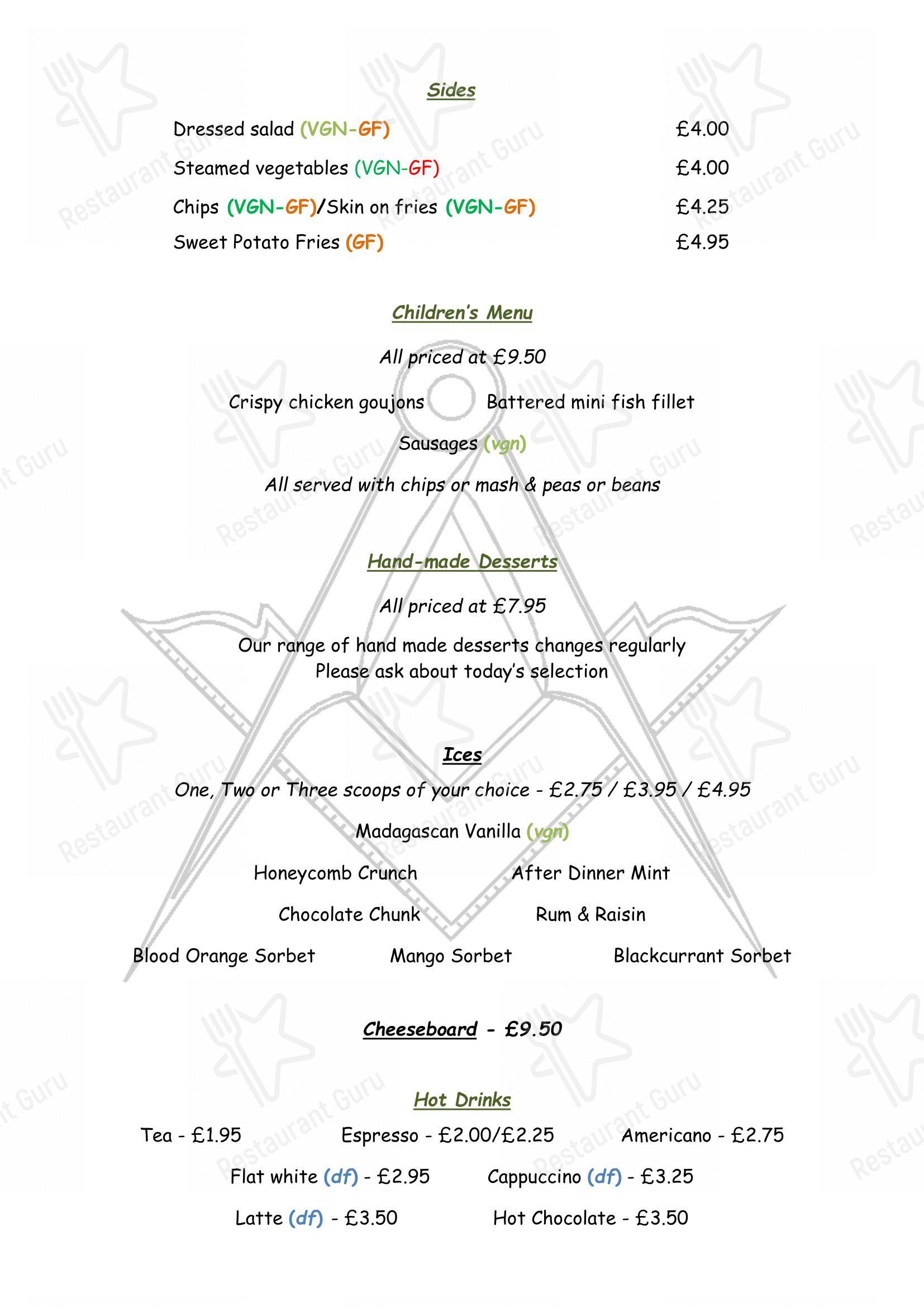 Menu at Square & Compasses pub & bar, Cambridge, 46 High St