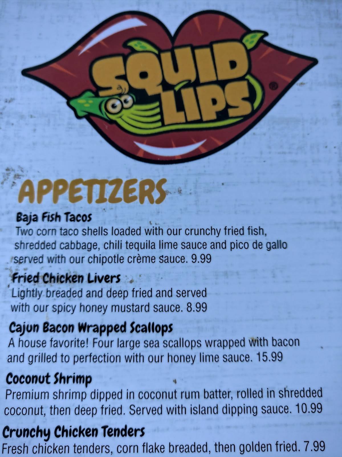 Menu at Squid Lips restaurant, Melbourne