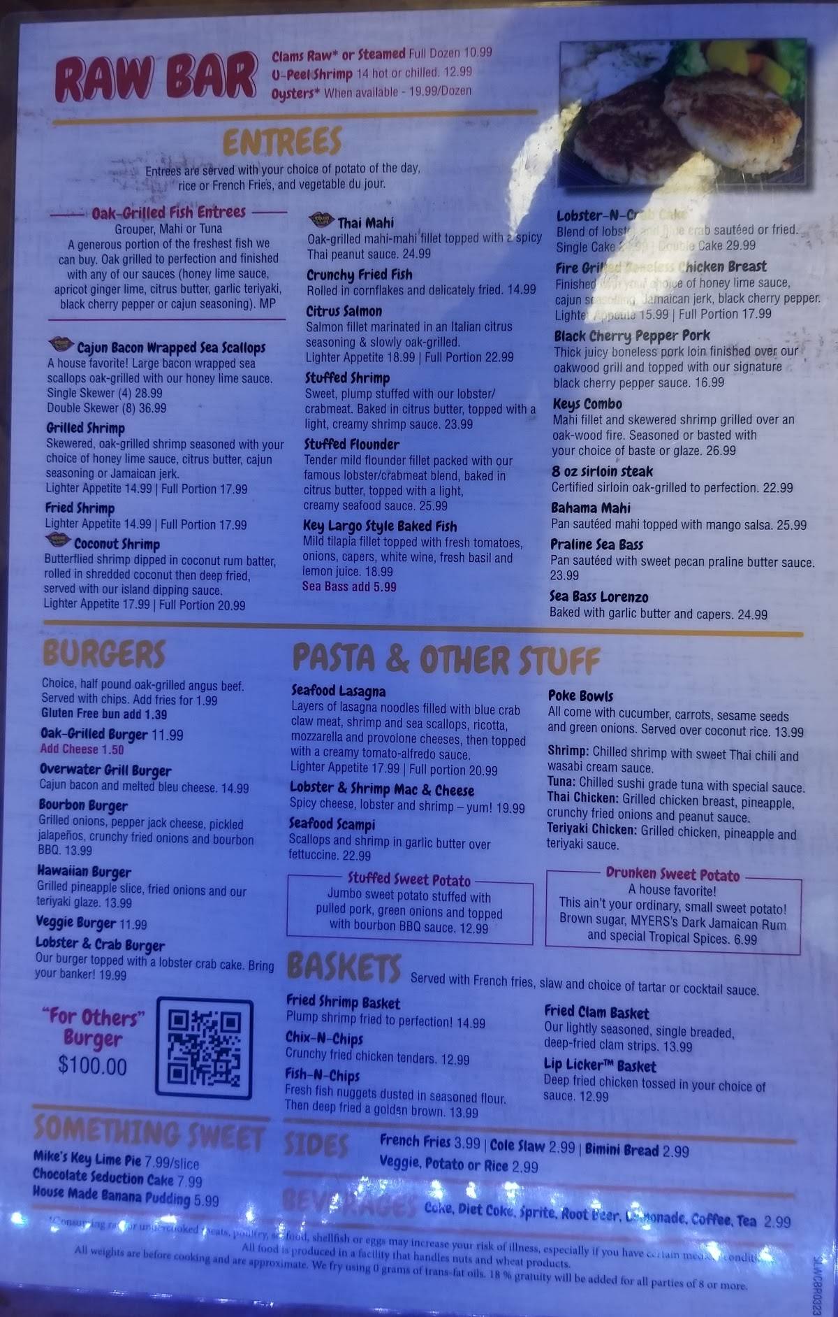 Menu at Squid Lips restaurant, Melbourne