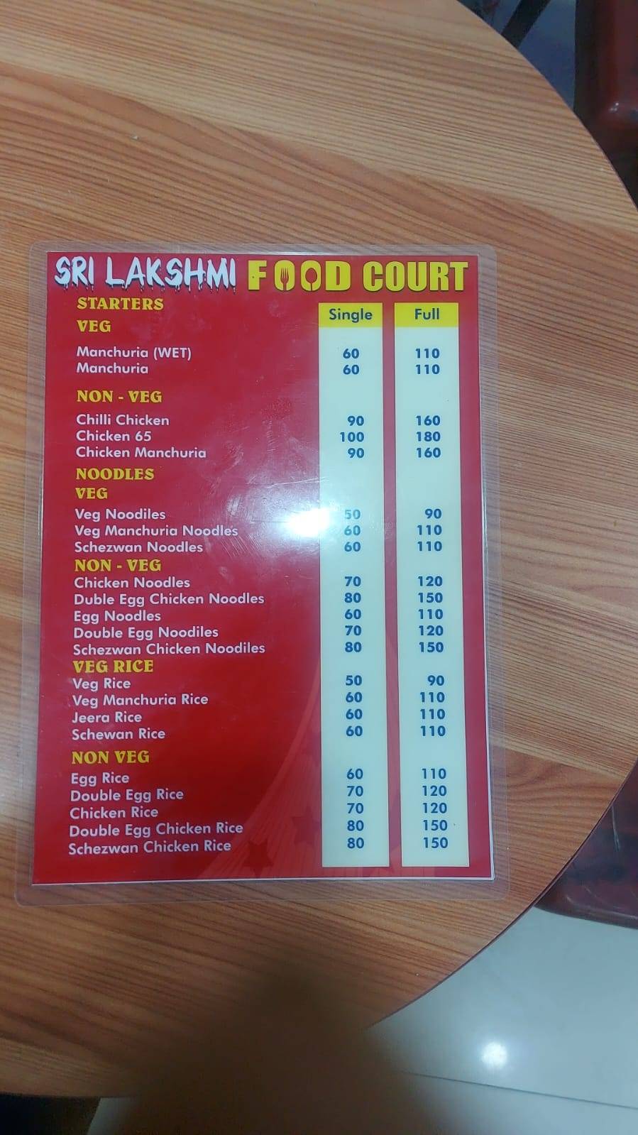 Menu at Sri Lakshmi Fast Food Center and Biryani Point, Hyderabad