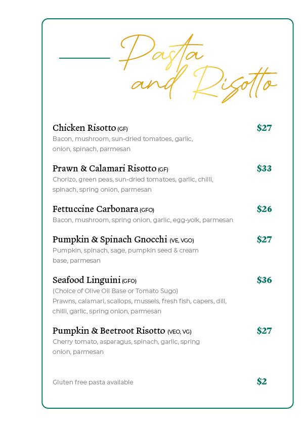 Menu at St Lords restaurant, Geelong