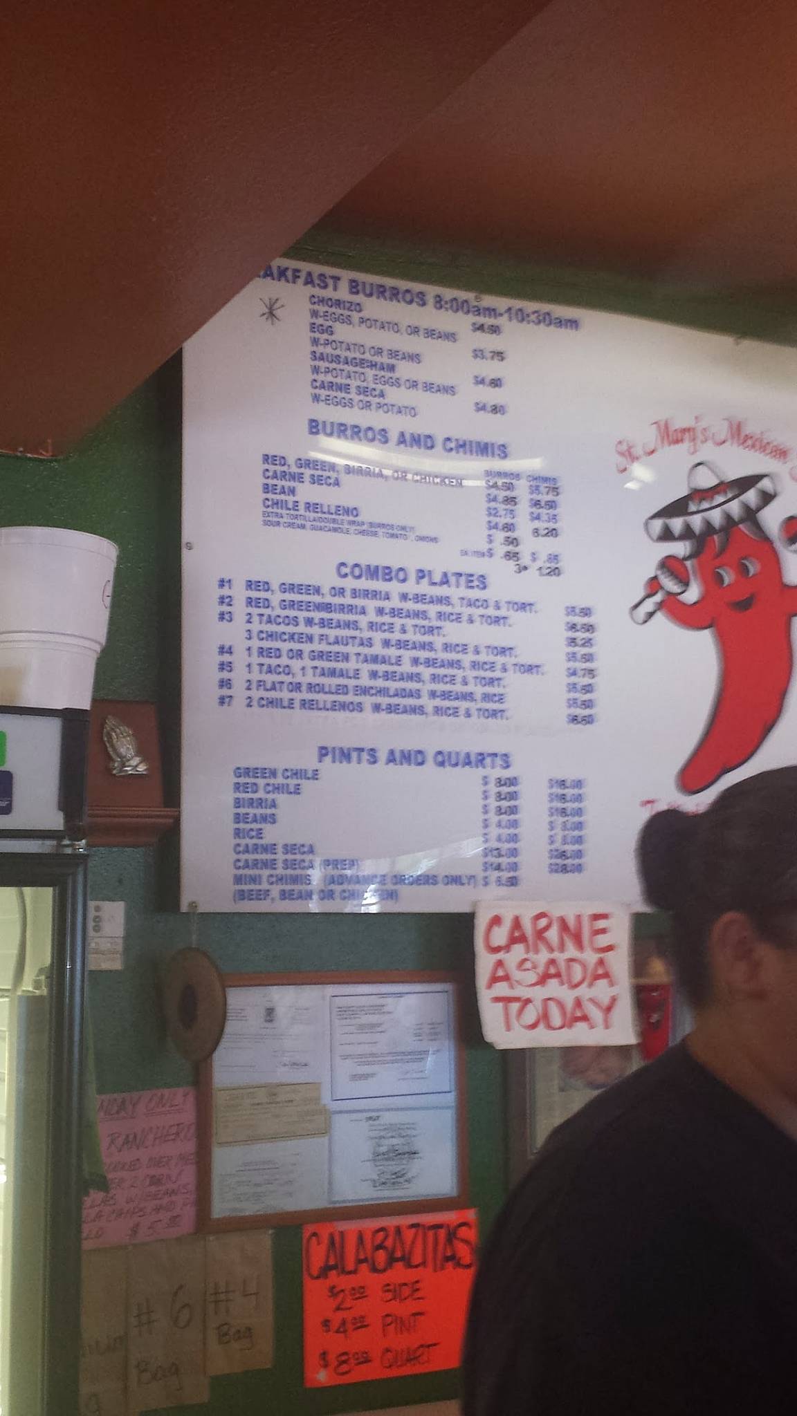 Menu at St. Mary's Mexican Food restaurant, Tucson
