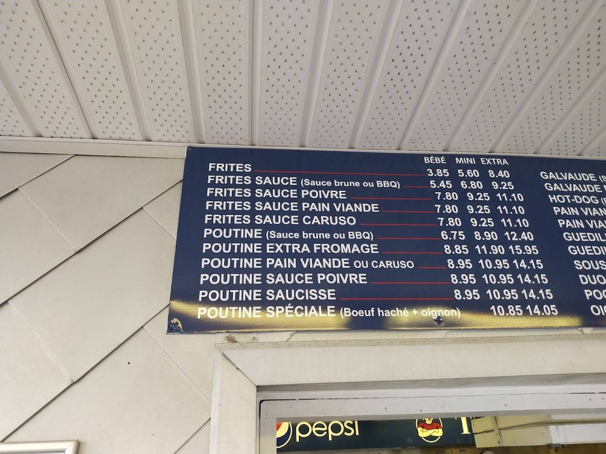 Menu au Ti-Oui Snack Bar, Saint-Raymond