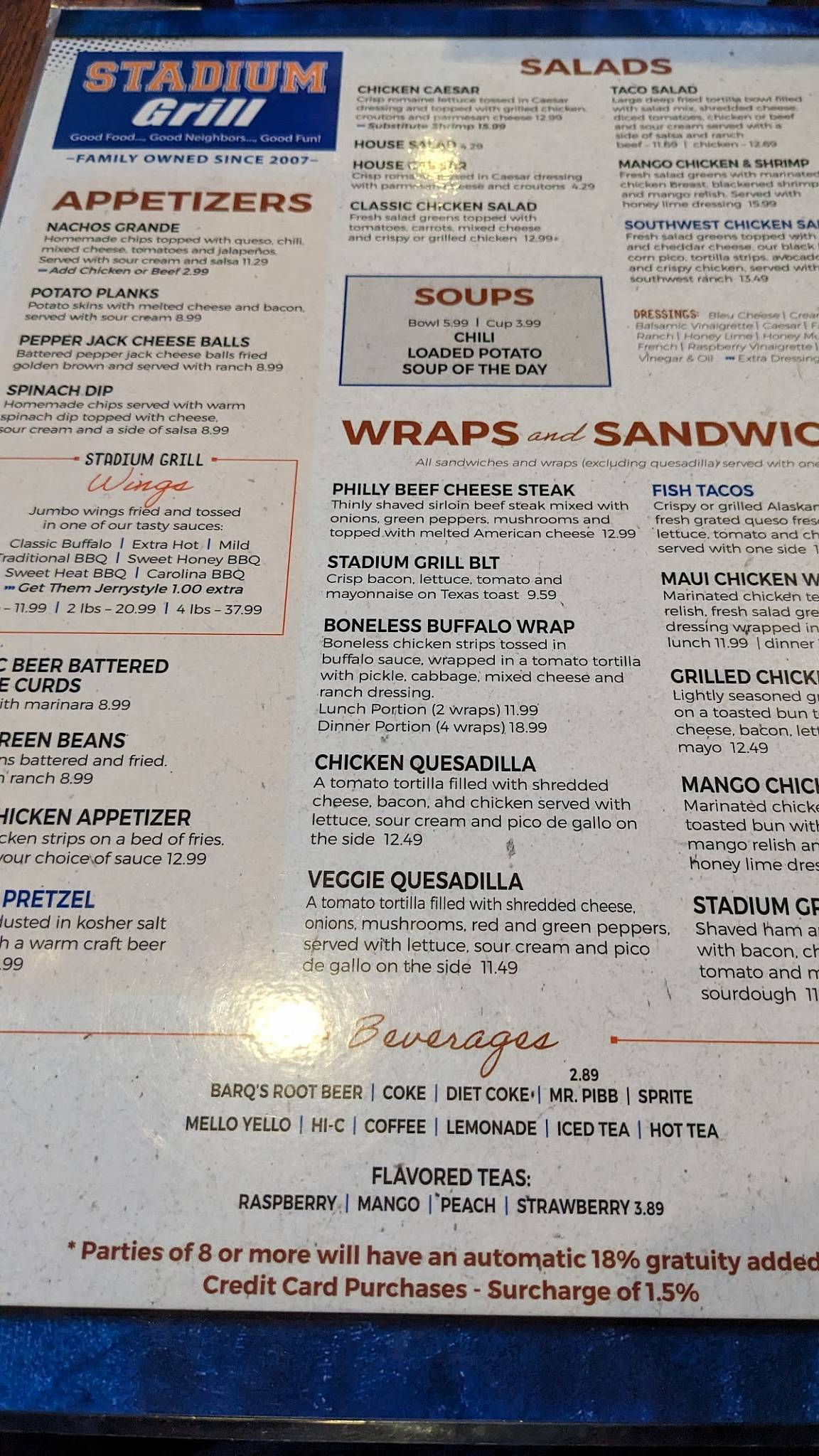 Menu at Stadium Grill pub & bar, Mattoon