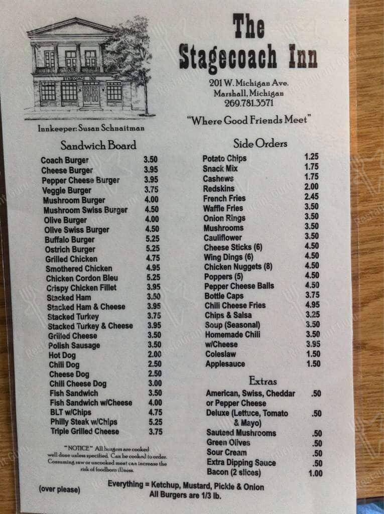 Menu at The Stagecoach Inn pub & bar, Marshall