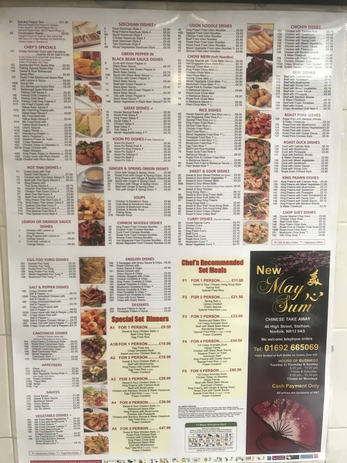 Menu at May Sum fast food, Stalham