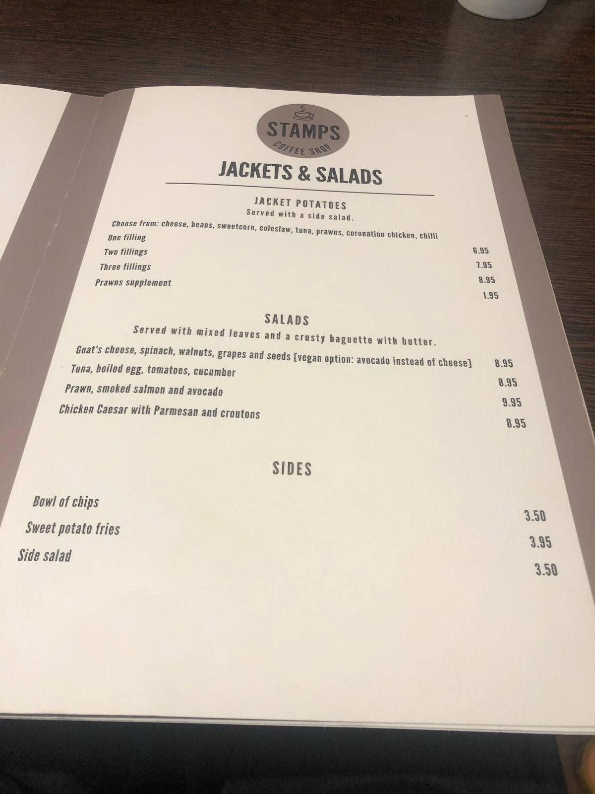 Menu at Stamps Coffee Shop cafe, Great Ayton