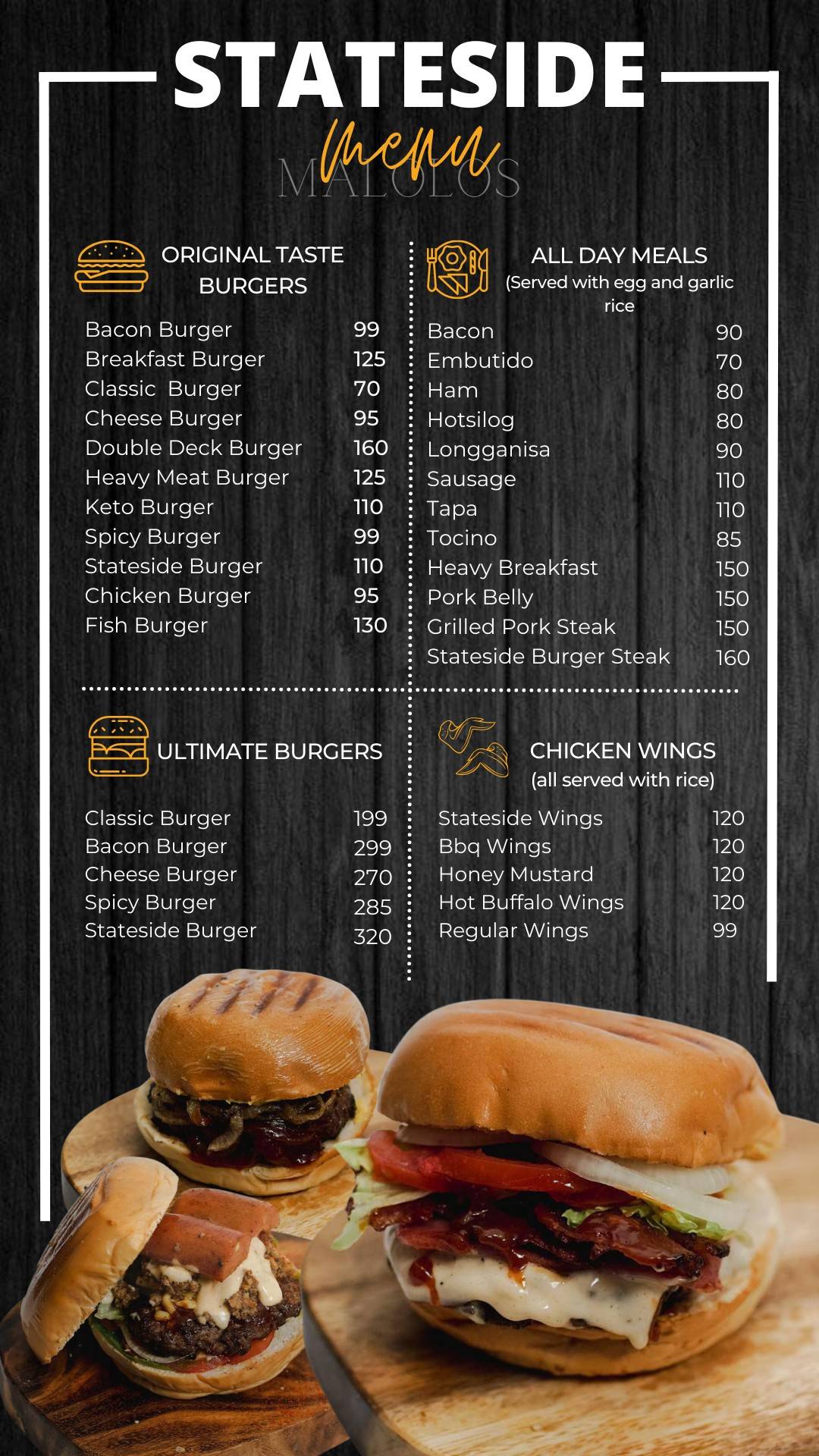 Carta del restaurante Stateside, Malolos, RRX8+W25