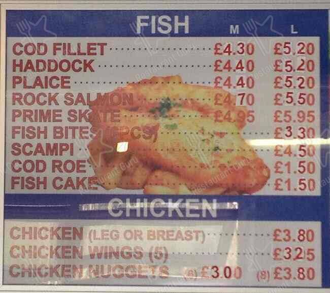 Menu at Station Fish Bar, London, 71 Station Road