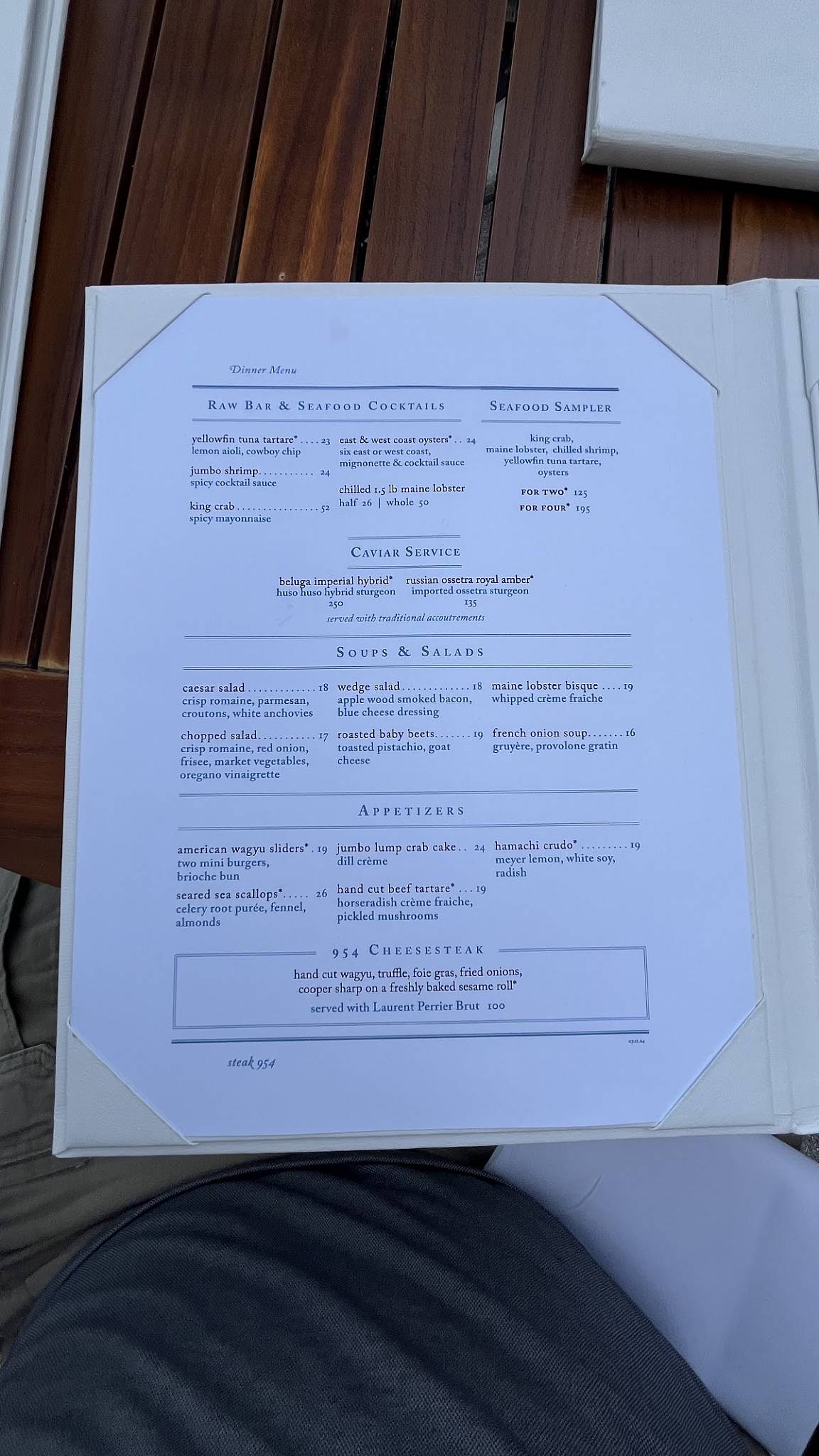 Menu at Steak 954 steakhouse, Fort Lauderdale
