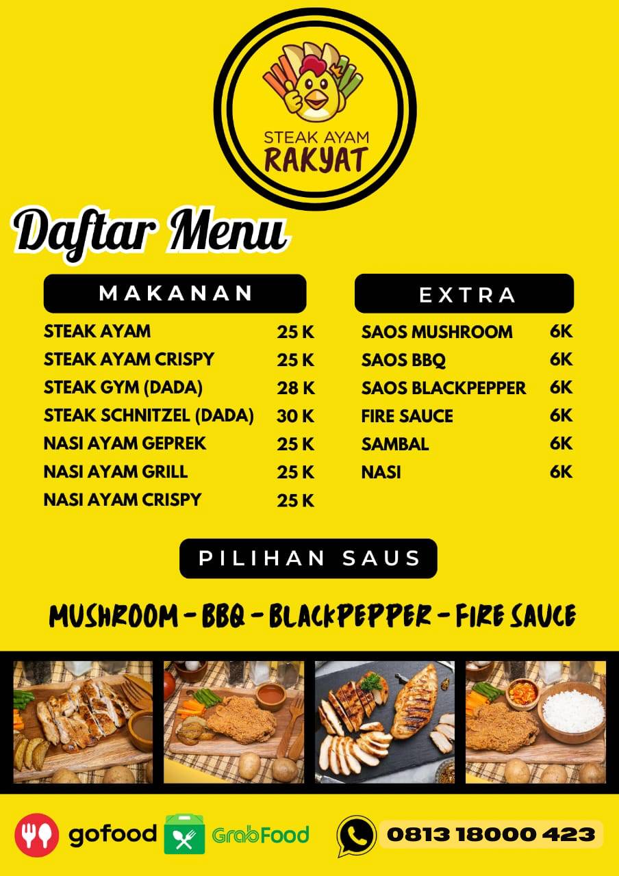 Carta del restaurante Steak Ayam Rakyat Pluit, North Jakarta