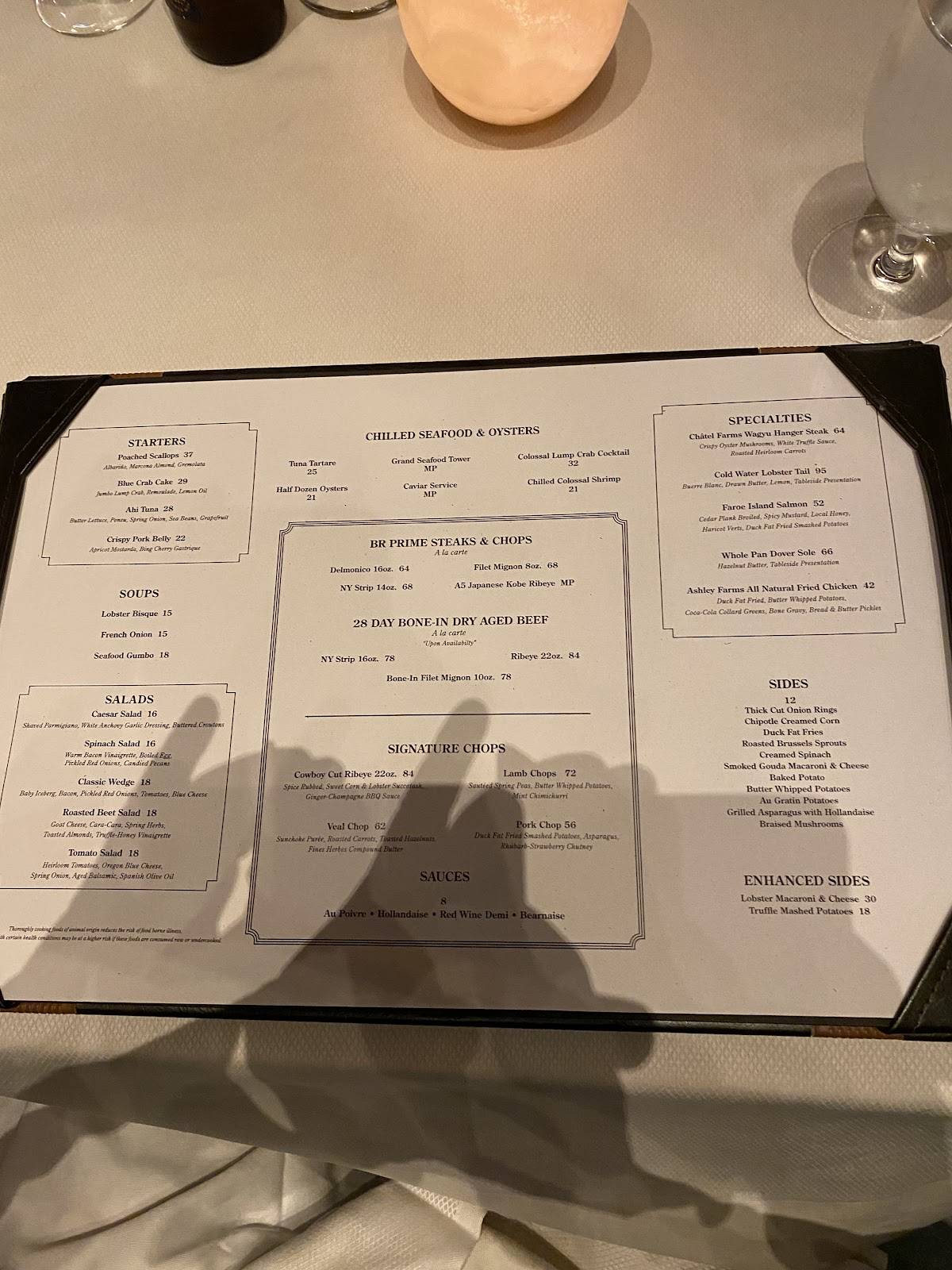 Menu at BR Prime steakhouse, Biloxi, 875 Beach Boulevard
