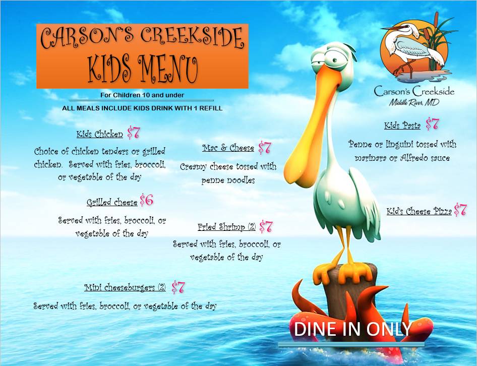 Menu at Carson's Creekside Restaurant, Middle River