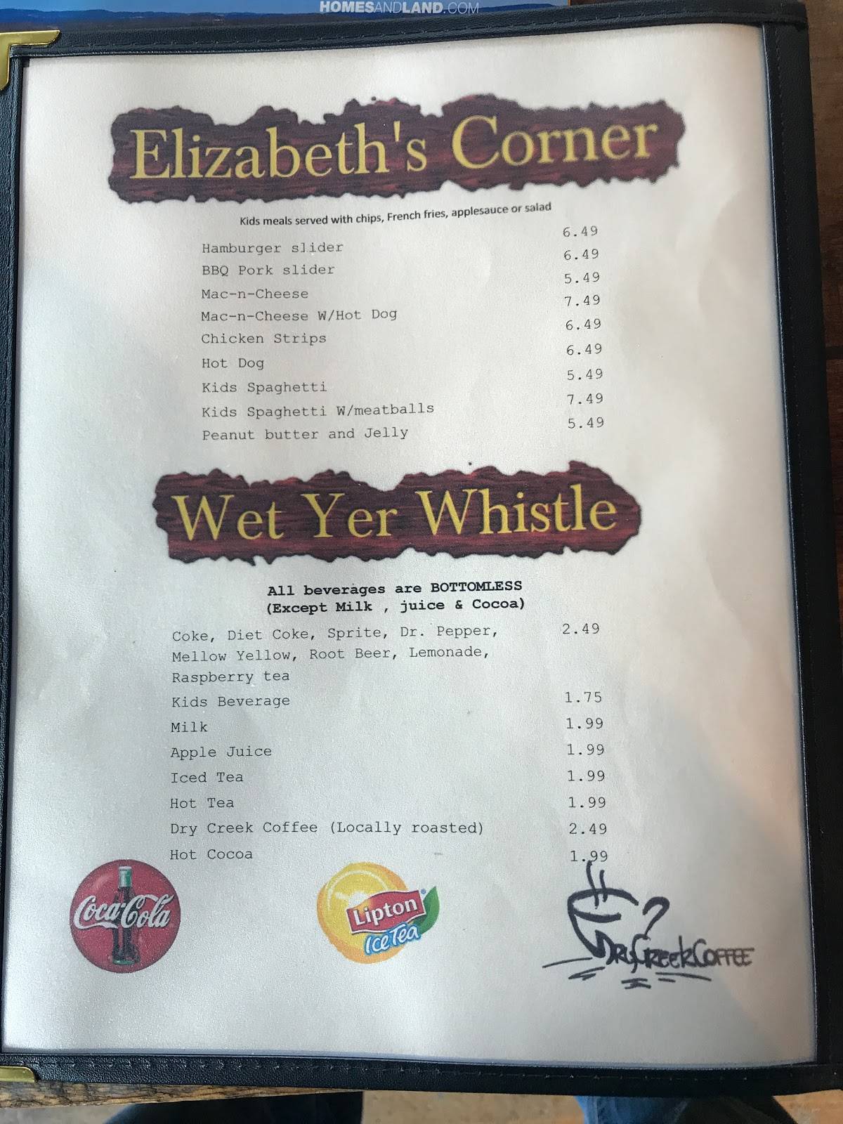 Menu at Desperados steakhouse, Hill City