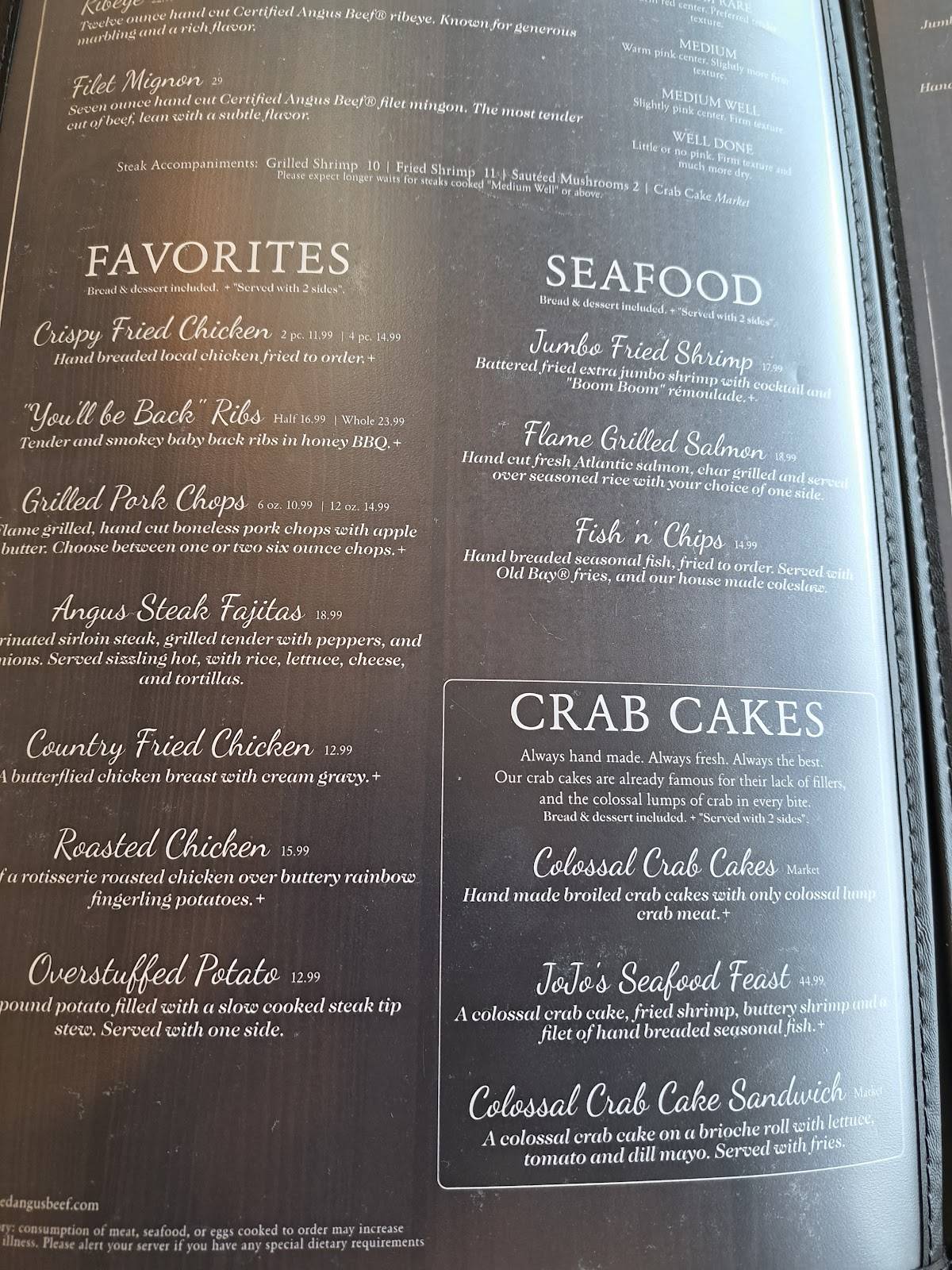 Menu at JoJo's Family Restaurant, Salisbury