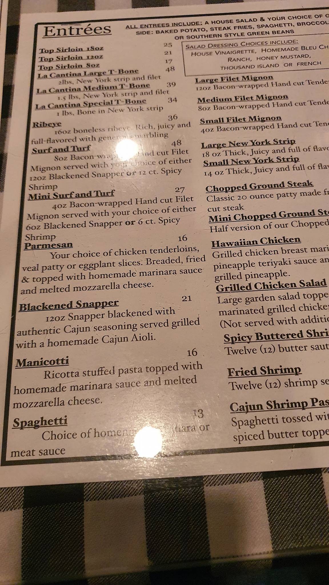 Menu at Linda's La Cantina Steakhouse, Orlando