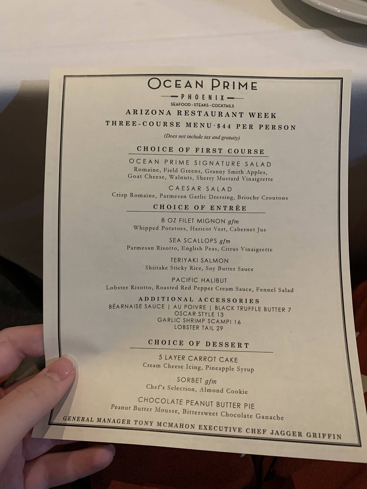 Menu at Ocean Prime steakhouse, Phoenix, E High St #115