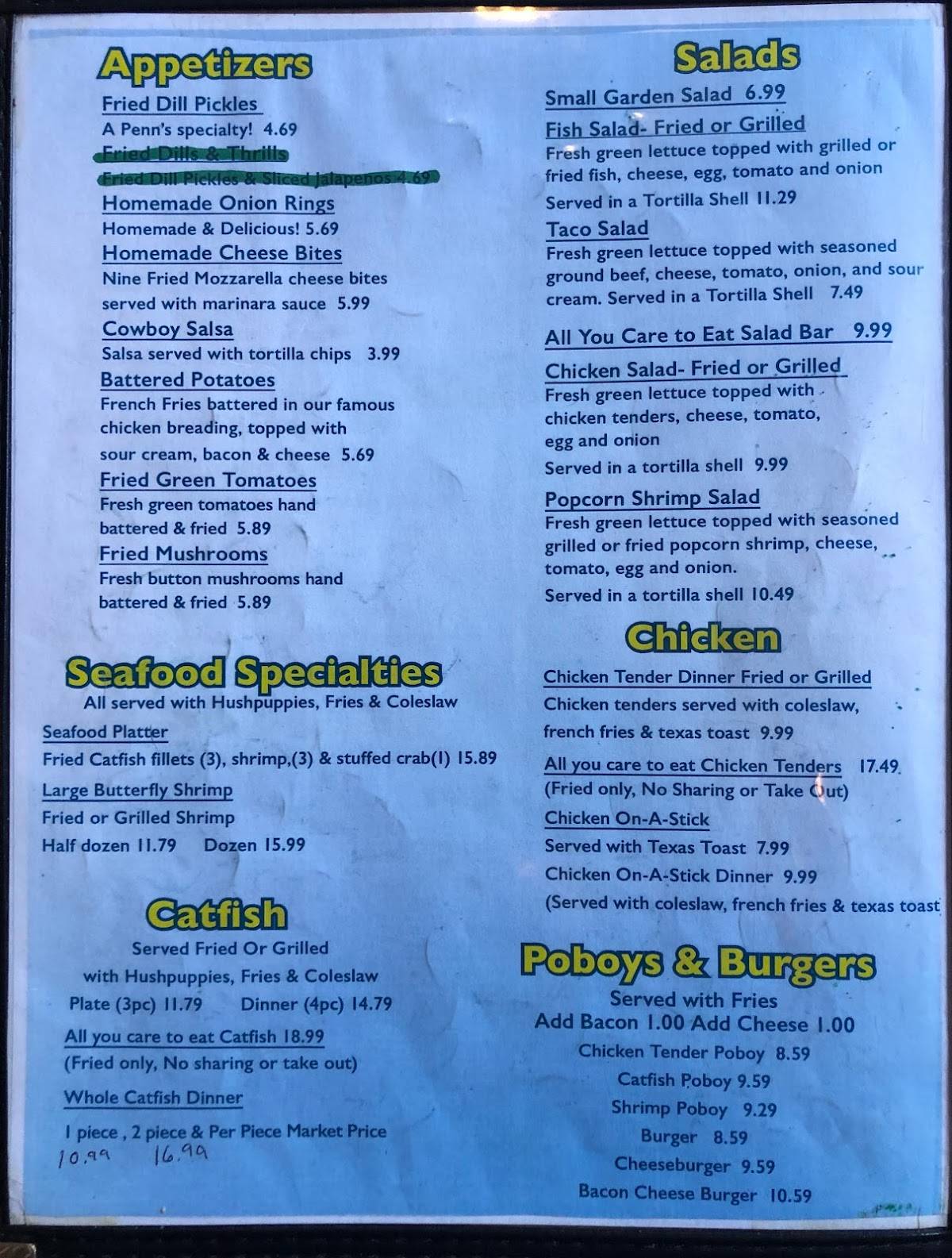 Menu at Penn's Restaurant, Forest, MS-35