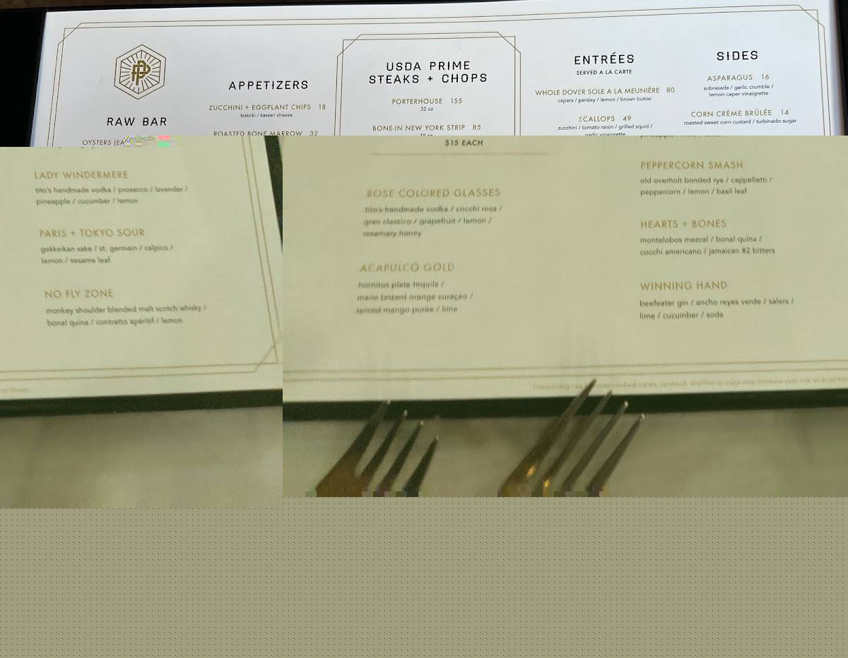 Menu at Prime + Proper steakhouse, Detroit