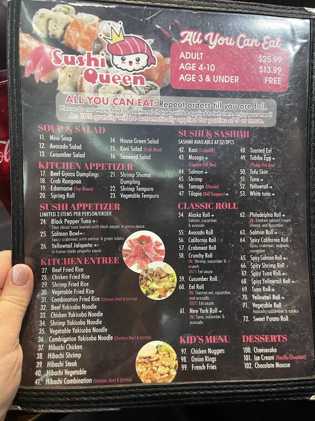Menu at Sushi Queen restaurant, Sterling