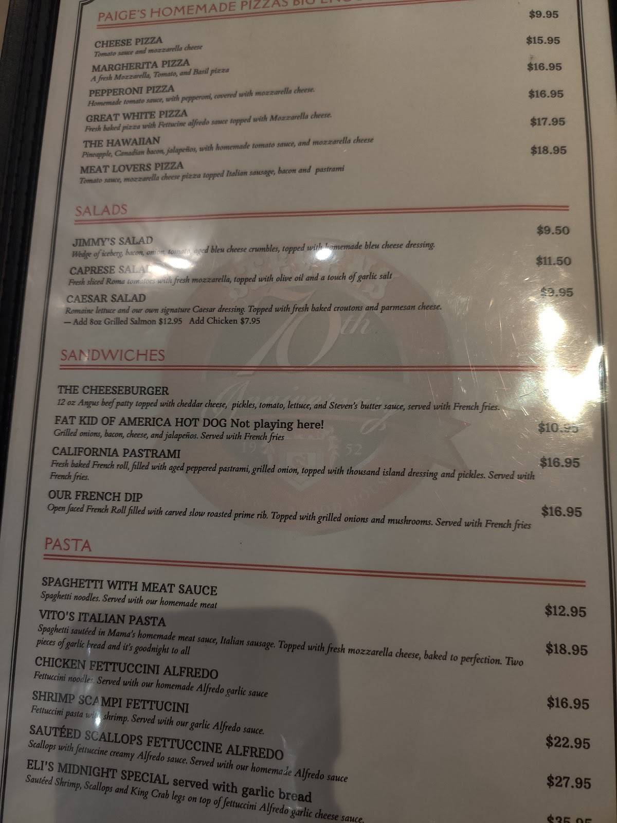 Menu at Steven's Steak & Seafood House steakhouse, Commerce