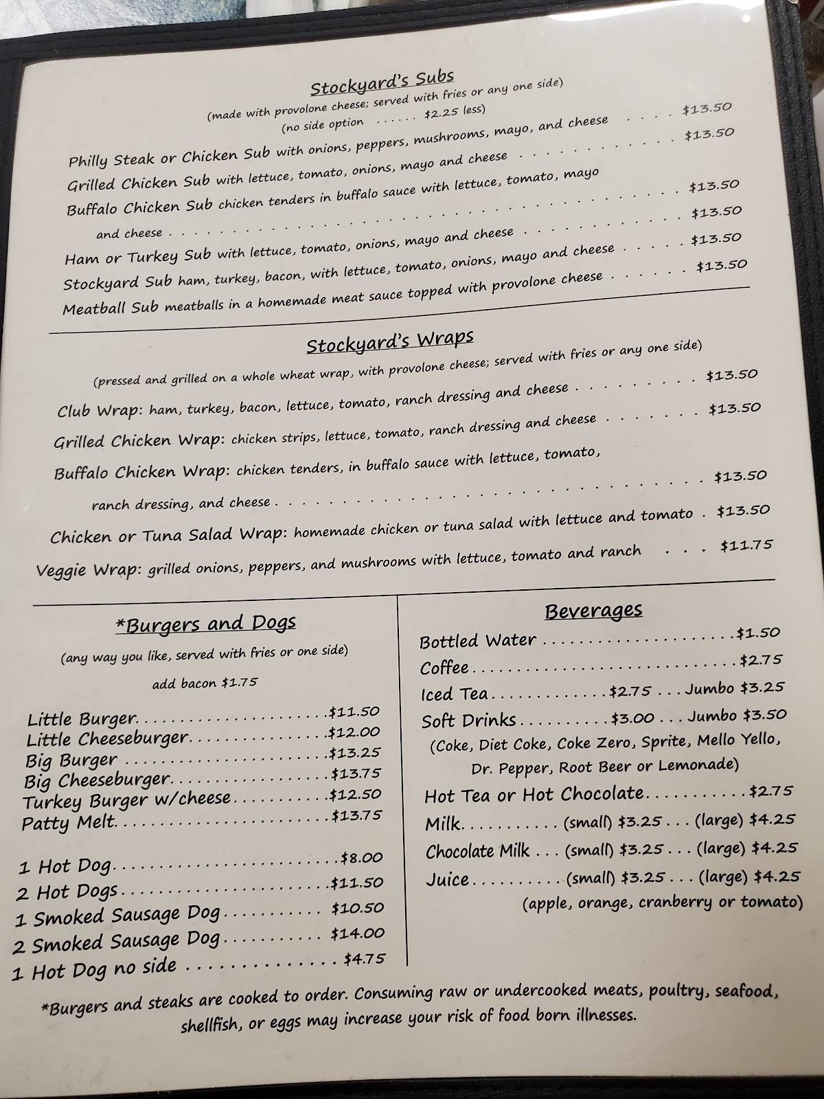 Menu at Stockyard Restaurant, Charlotte, Rozzelles Ferry Rd