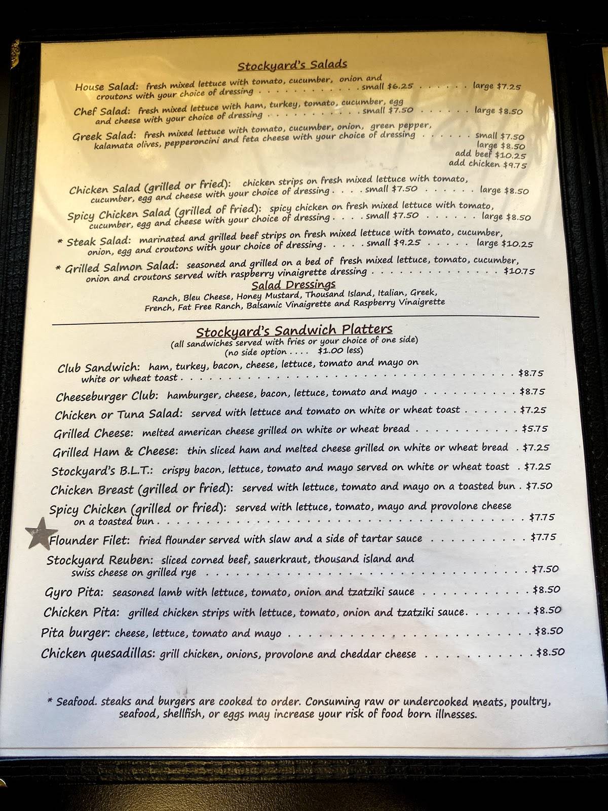 Menu at Stockyard Restaurant, Charlotte, Rozzelles Ferry Rd