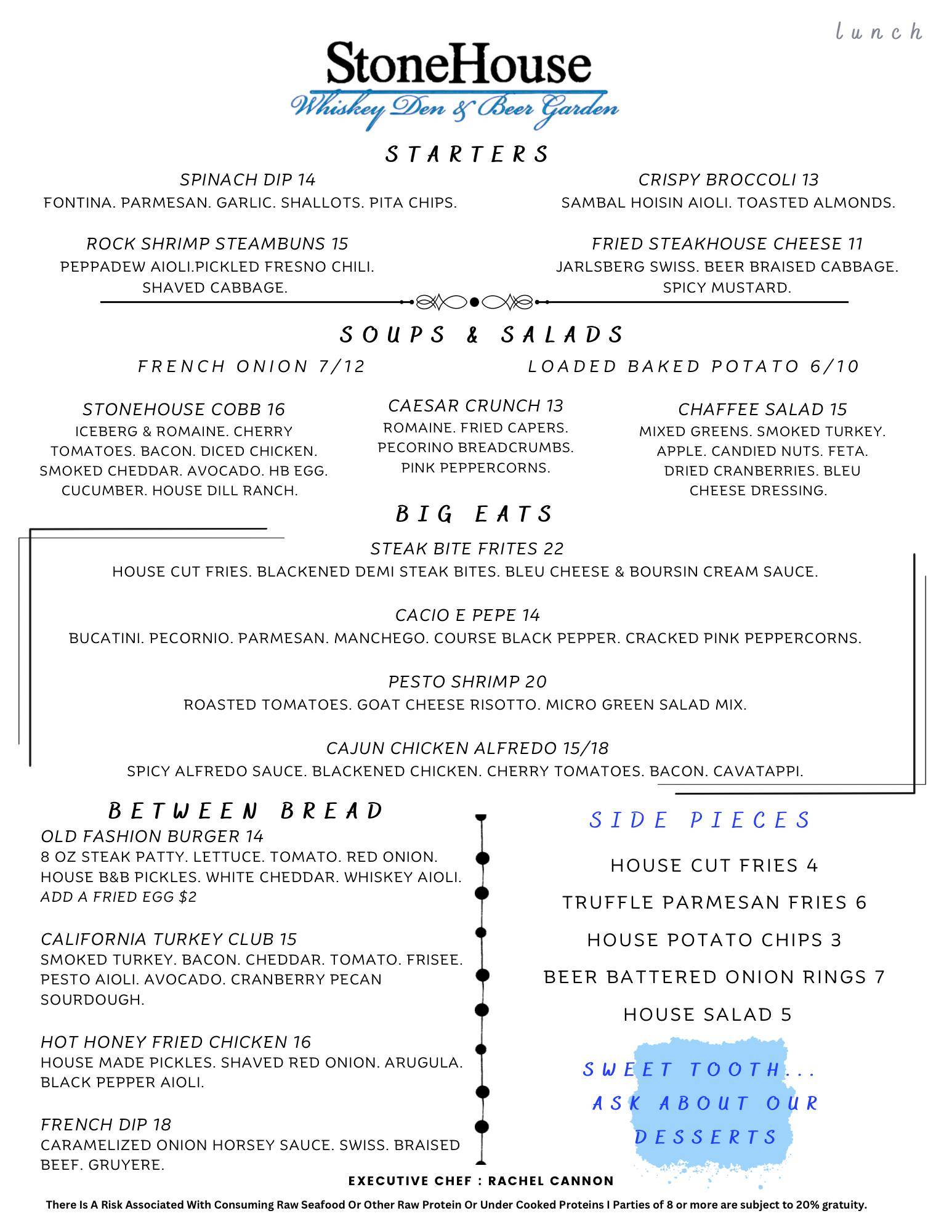 Menu at Stonehouse Chaffee Crossing pub & bar, Fort Smith, Wells Lake Rd