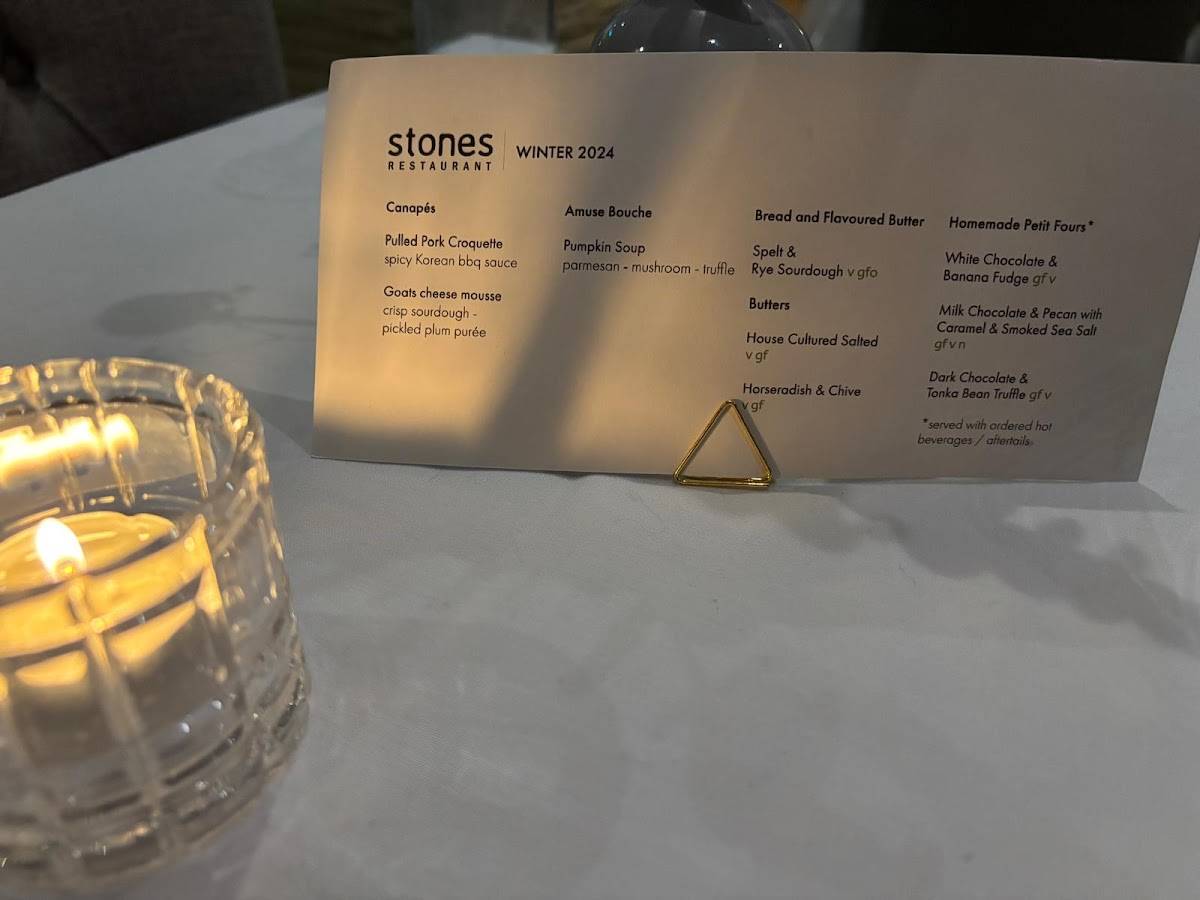 Menu at Stones restaurant, Matlock