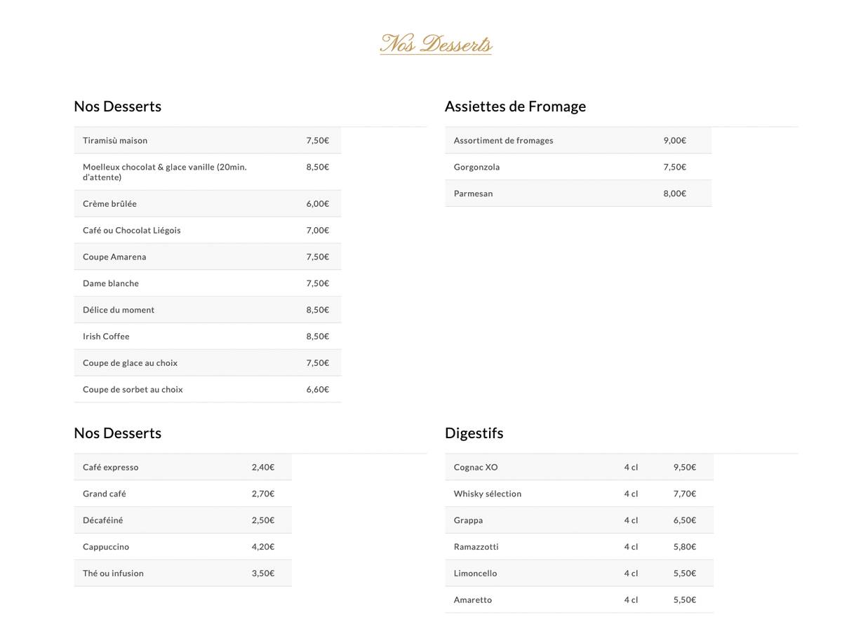 Menu au La Grappa restaurant, Strasbourg