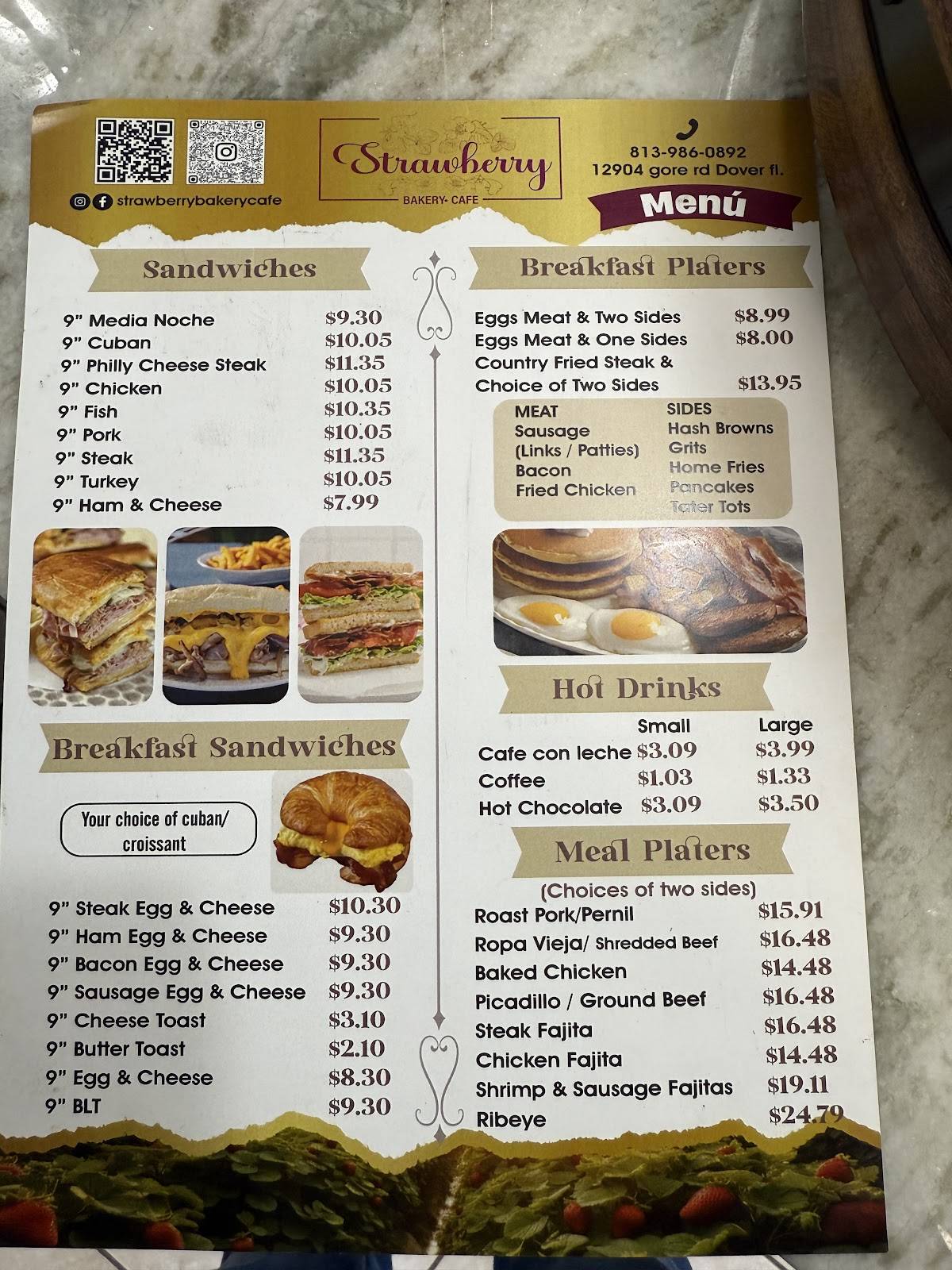 Menu at Strawberry Bakery Cafe, Dover
