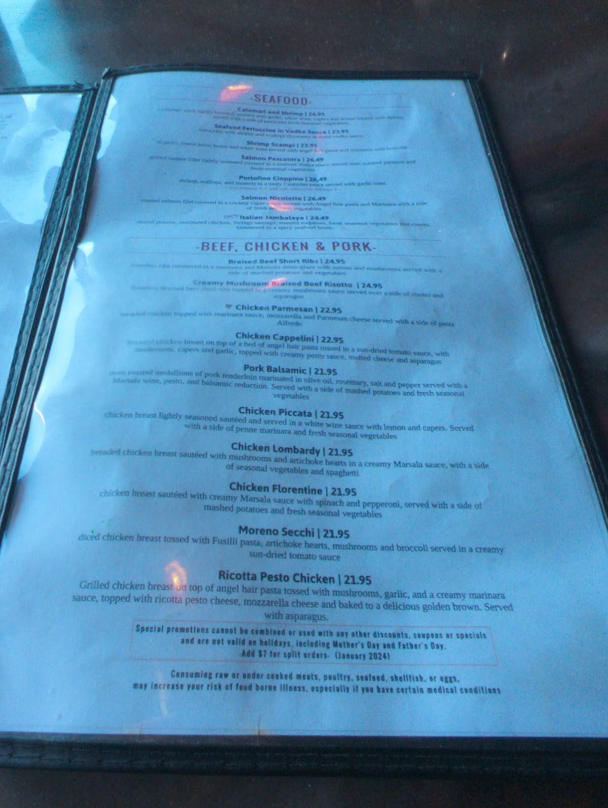 Menu at Strings cafe, Merced