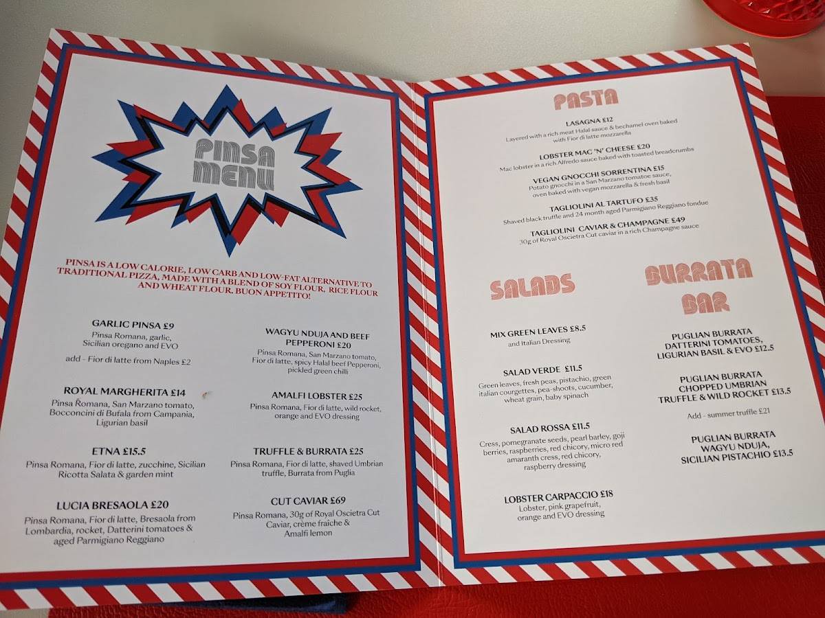 Menu at Stripes Amalfi Terrace restaurant, London