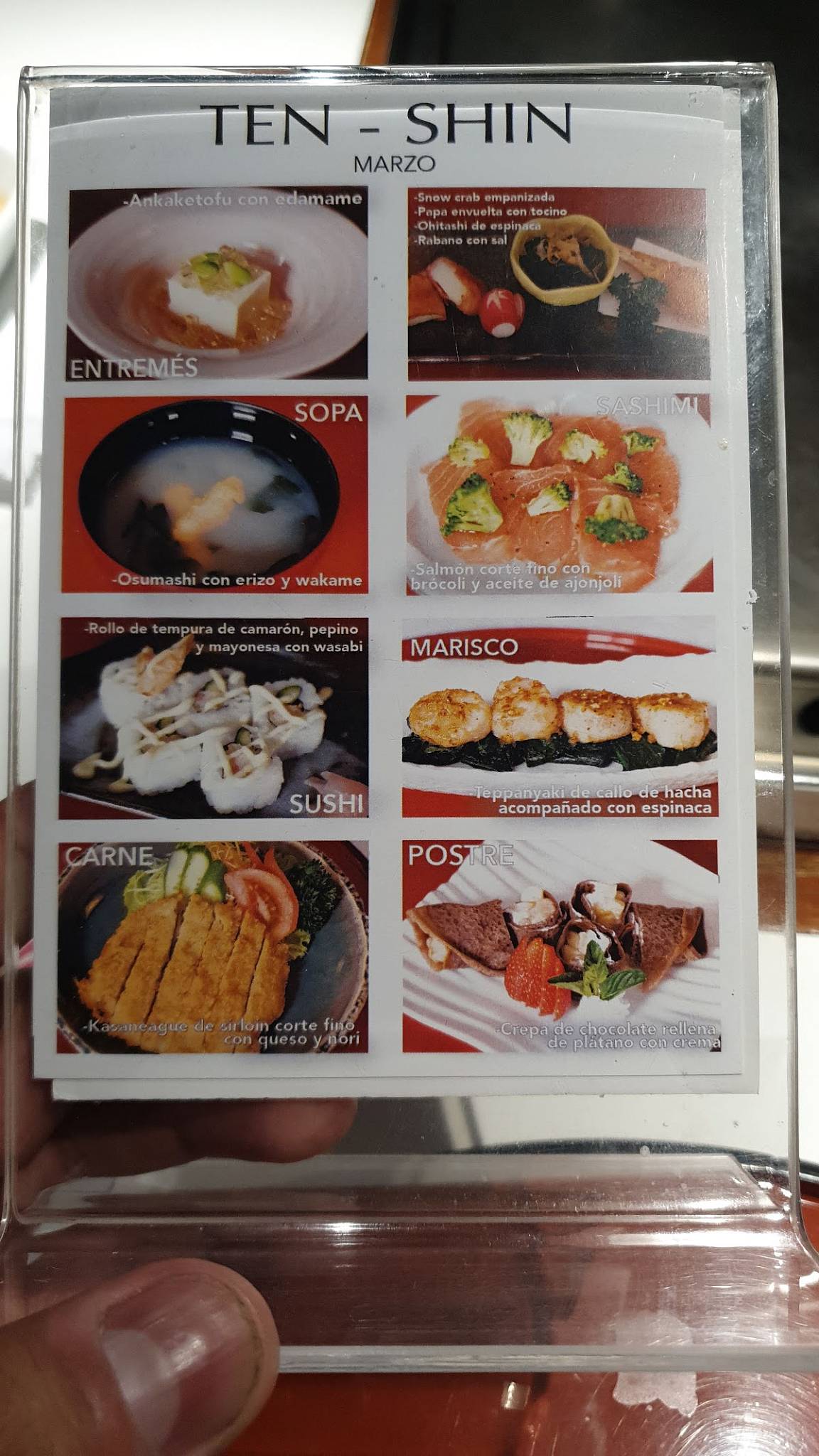 Carta del restaurante Suehiro, Guadalajara