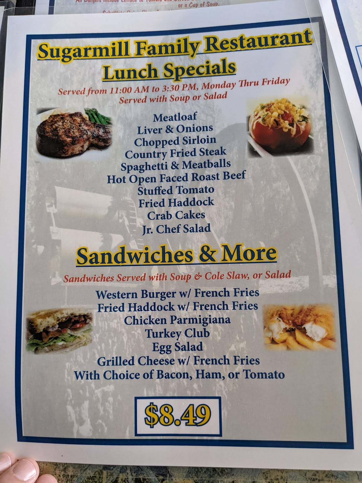 Menu at Sugarmill Restaurant, Homosassa