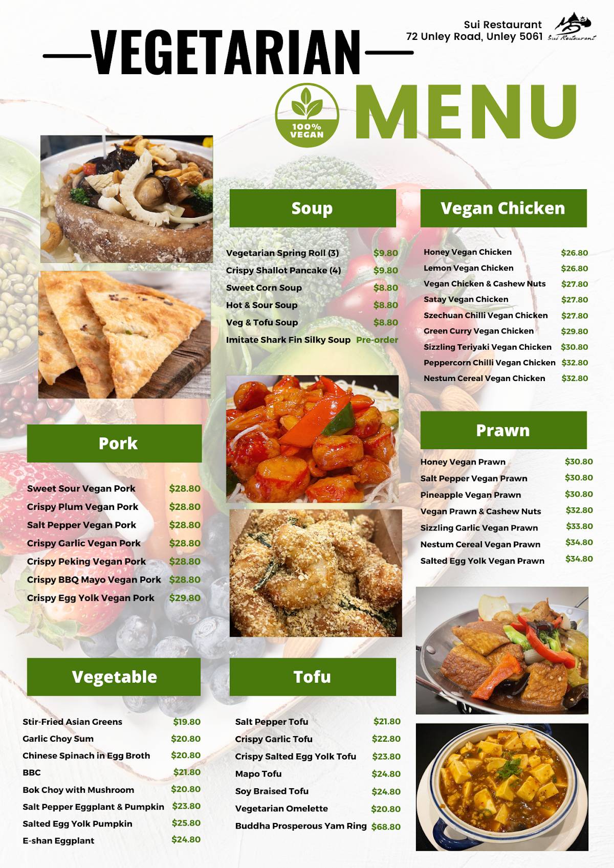 Menu at Sui Restaurant, Unley