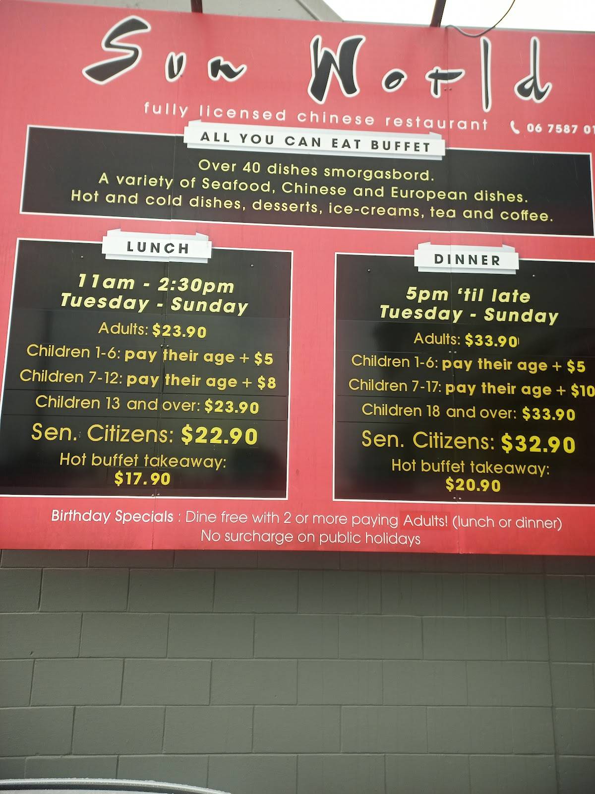 Menu at Sun World Buffet Restaurant & Bar, New Plymouth, 250 Devon St E
