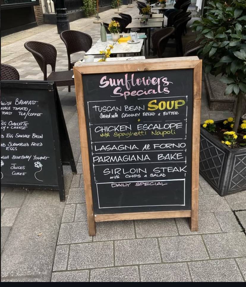 Menu at Sunflower Kitchen cafe, London, 3 Pollen St