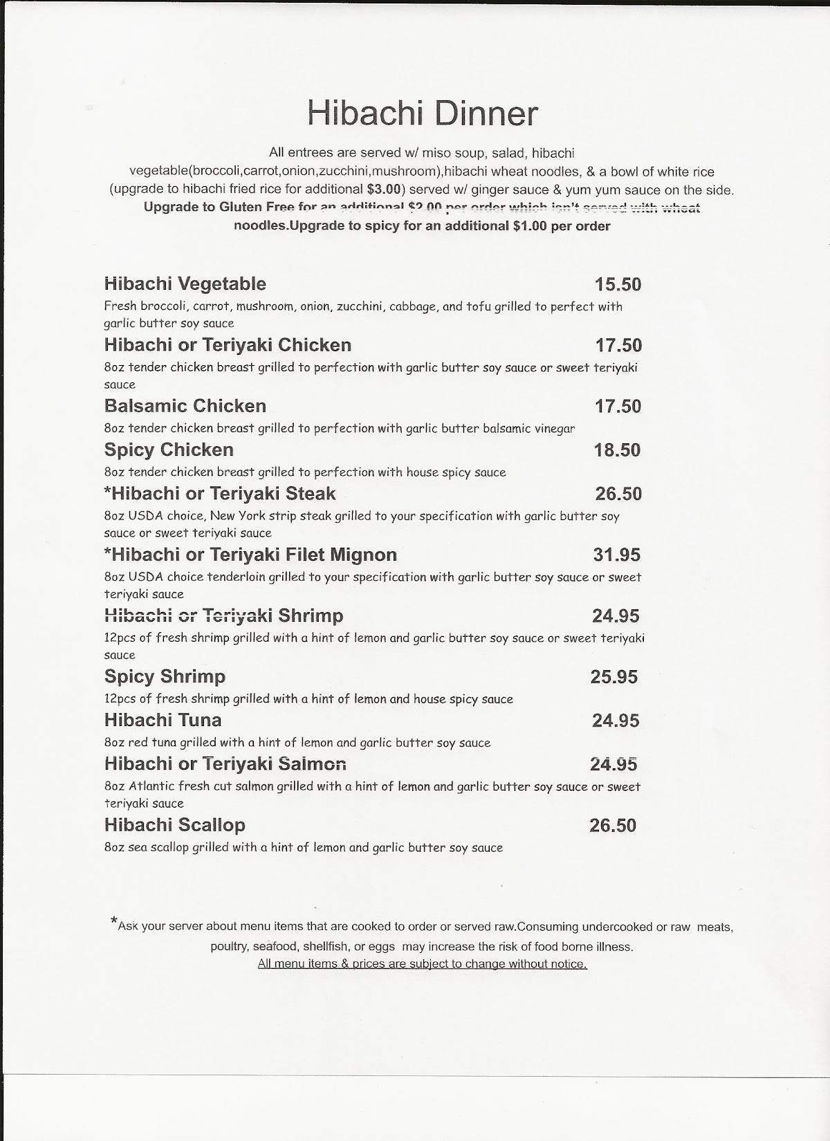 Menu at Sunrise Hibachi Island restaurant, Shelby charter Township