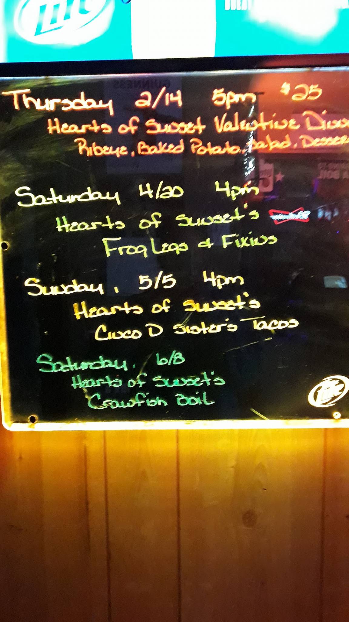 Menu at Sunset Lounge pub & bar, San Leon, 11th St